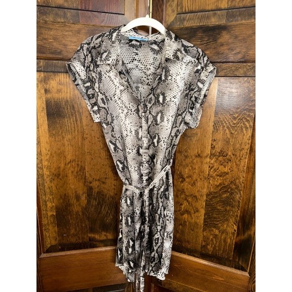 She and Sky | Dresses | She Sky Shirt Dress Small Snake Skin Tie Waist ...